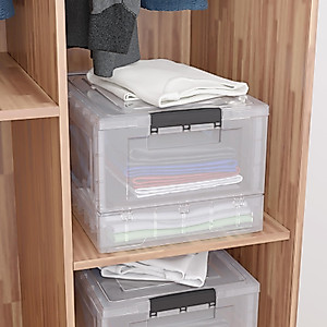 Jekiyo 30 L Clear Plastic Collapsible Storage Box with Lid, Folding Crate Storage Bin, 4 Packs