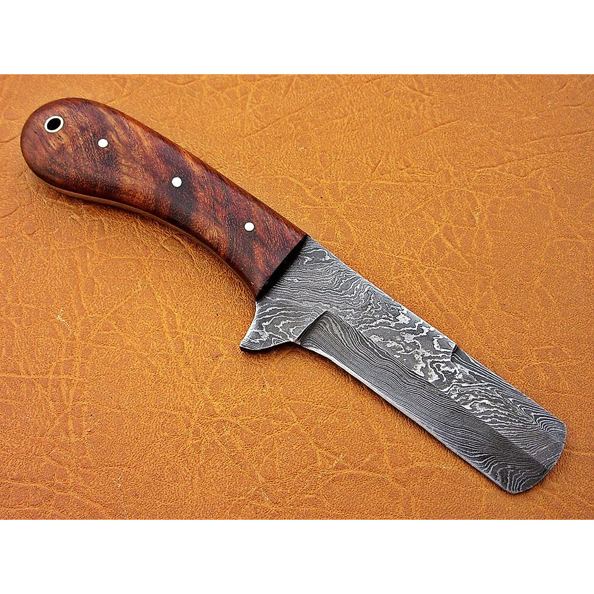 Black Smith Custom Knives DM-BC-01 Handmade Damascus Steel Bull Cutter Cowboy hunting castration and skinning knife, 8" Rose Wood Handle, Fixed Blade EDC Knife With Leather Sheath