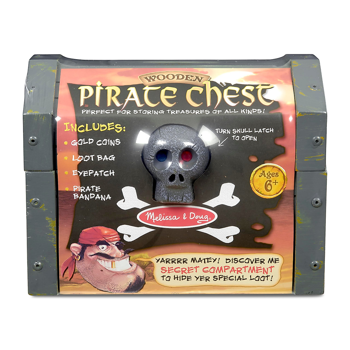 Melissa & Doug Wooden Pirate Chest Pretend Play Set