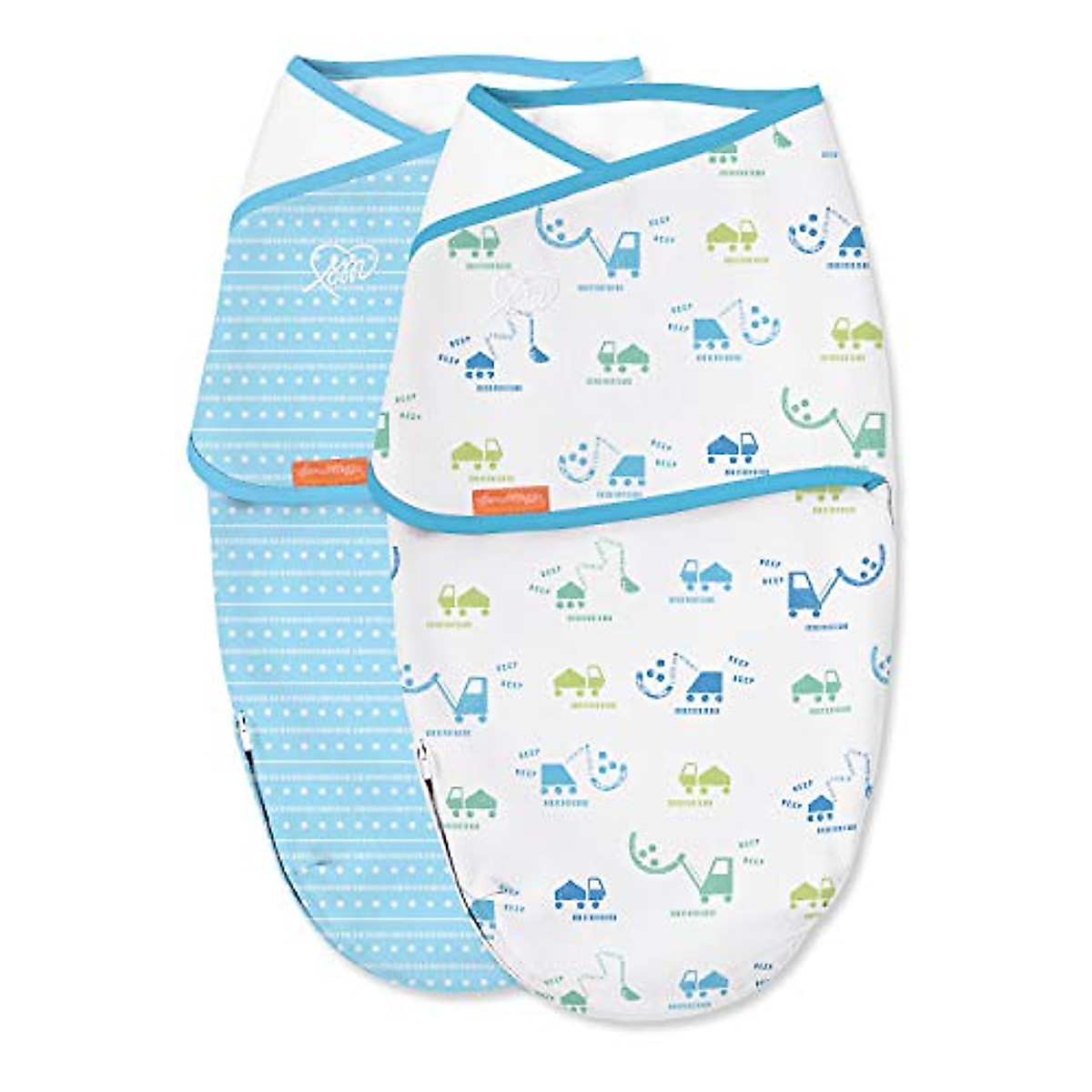 SwaddleMe Luxe Whisper Quiet Swaddle – Size Small/Medium, 0-3 Months, 2-Pack (Building Blocks) Extra-Soft Newborn Swaddle Wrap With Silent Fabric Closure and Bottom Zipper for Diaper Changes