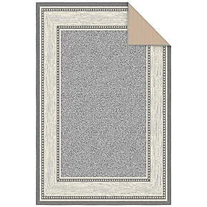 Ottomanson Ottohome Non-Slip Rubberback Bordered Design 5x7 Indoor Area Rug, 5' x 6'6", Light Gray