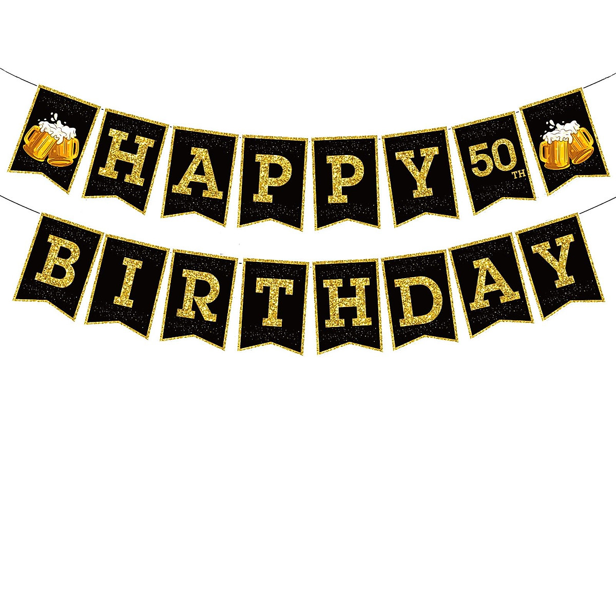 GLASNES Happy 50th Birthday Banner Beer Birthday Party Decorations 50th Happy Birthday Black Glitter Party Supplies