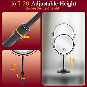 mumianshu 9" Makeup Mirror with Lights and Magnification 10X/1X, 360° Swivel Double Sided 5000 mAh Rechargeable LED Cosmetic Mirror, 3 Color Dimmable Height Adjustable Vanity Desktop Mirror Black
