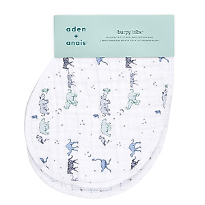 aden + anais 100% Cotton Muslin Burpy Bib – Multi-Use, Absorbent 4-Layer Burp Cloth and Full-Coverage Snap-Closure Baby Bib in One, Lap-Shoulder Drool Cloth, 22.5” X 11”, 2-Pack, Rising Star