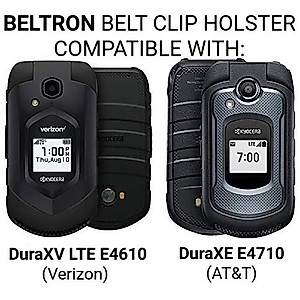 BELTRON DuraXV LTE Belt Clip Holster, Heavy Duty Rotating Belt Clip Holder Case for Kyocera DuraXV LTE E4610 (Verizon), DuraXE E4710 (AT&T), Secure Fit with Quick Release Latch & Kickstand Black