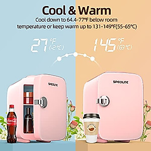 SPECILITE Mini Fridge for Skin Care, Portable Beauty Fridge with Eraser Board Door and Bead Chain(4 Liter/6 Can) Cooler and Warmer, Personal AC/DC Refrigerator for Makeup, Food, Travel, Pink