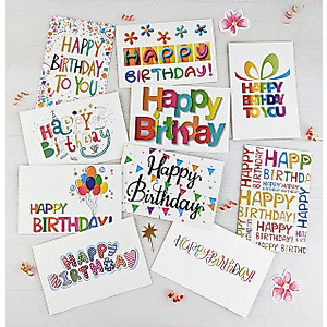 100 Happy Birthday Cards Bulk, Blank Inside with Envelopes and Stickers, – 20 Unique Bright Colorful Designs Notes, Large 5x7 Inches Folded, Thick Cardstock in a Sturdy Packaging