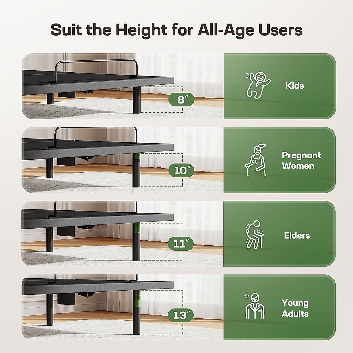 Marsail Massage Adjustable Bed Base Queen, Adjustable Bed Frame with Under-Bed Nightlight, 4 Ports USB A&C, 3 Minutes Fast Assembly, Wireless Control Adjustable Bed with 4 Height Options