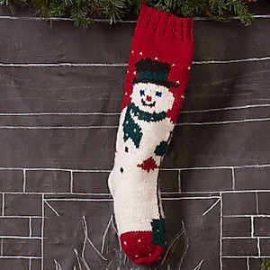 Personalized Hand Knit Mary Red Wool Snowman Chirstmas Stocking with Optional Personalization