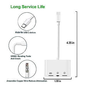 USB C to 3.5mm Headphone and Charge Adapter 3-in-1 Type C to Dual Audio Jack Splitter with Fast Charging Compatible with iPad Pro Samsung Galaxy S23 Ultra S22 S21 S20 S20+ Note 20 Pixel 7