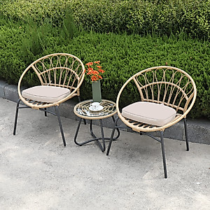 RACE LEAF Patio Seat Cushions 16"x17"x2" Round Corner - Set of 2, Beige - Indoor/Outdoor Chair Cushions with Invisible Zipper, Water-Resistant Chair Seat Cushion with Ties for Non-Slip Support