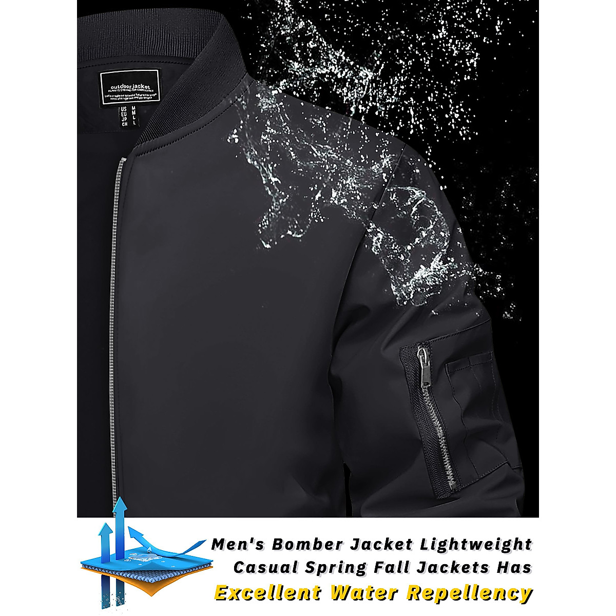 TACVASEN Bomber Jacket Men Black Jacket Men Zip Up Mens Jackets Casual Stylish Lightweight Mens Bomber Jackets Lightweight Windbreaker Jacket