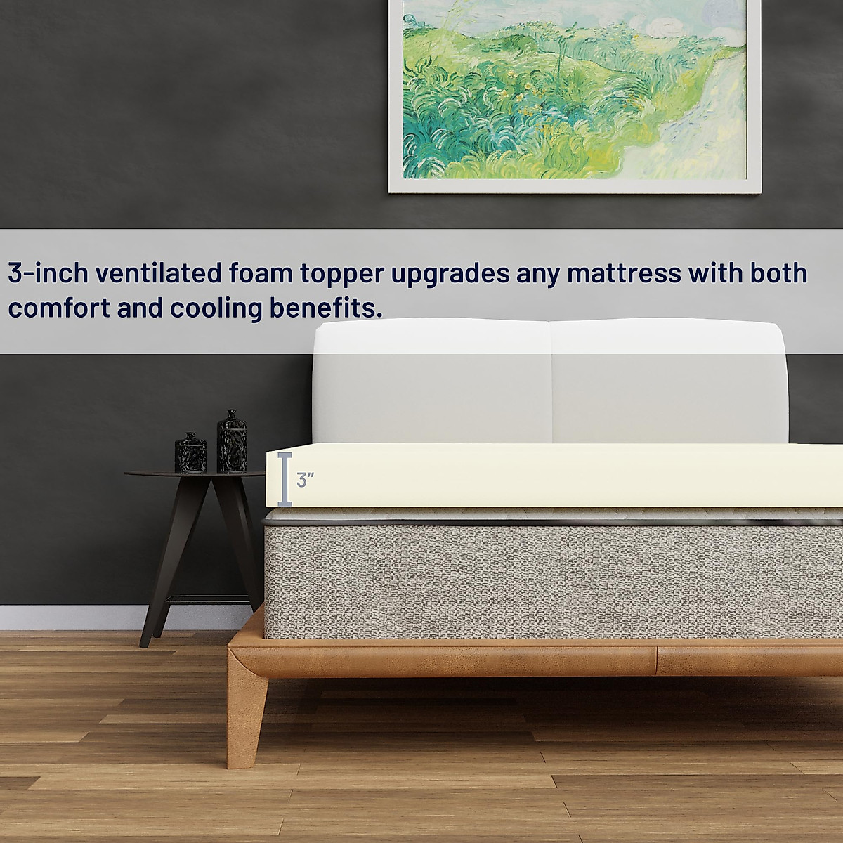 Nutan 3-Inch High Density Foam Topper,Adds Comfort to Mattress, Queen, Beige