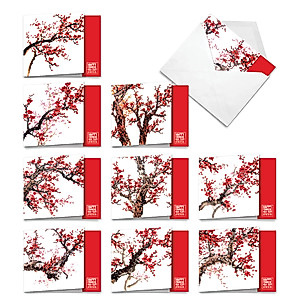 The Best Card Company - 10 Lunar New Year Cards (4 x 5.12 Inch) - Assorted Notecards with Envelopes, Colorful Bulk Boxed Set - Cheers and Cherries AMQ5072CNG-B1x10