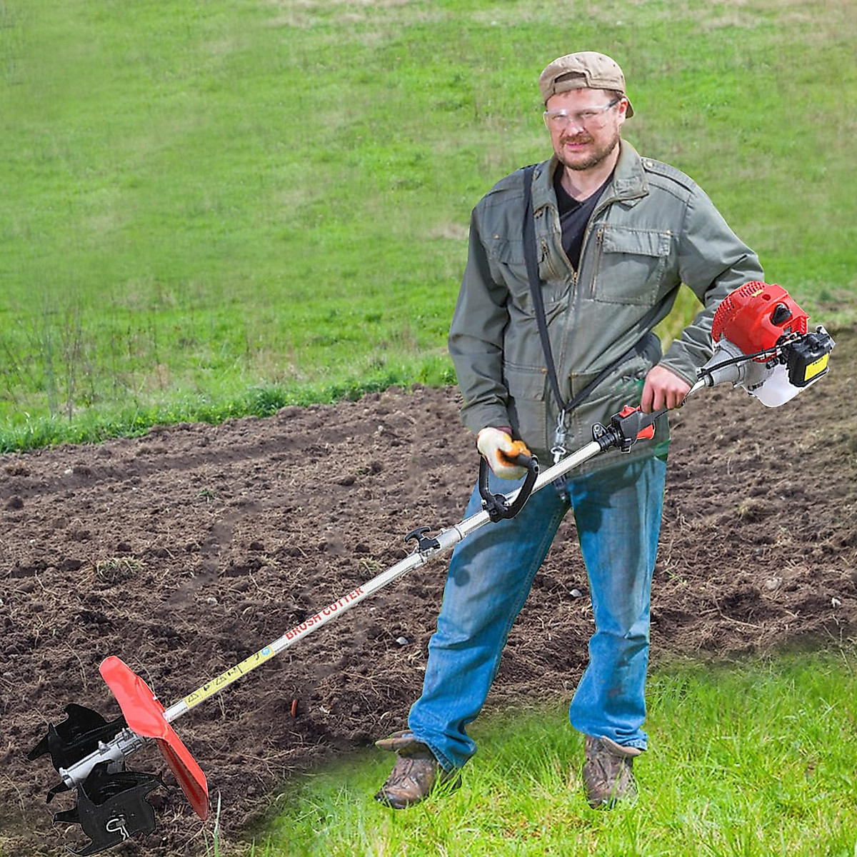 Handheld Tiller Cultivator, 42.7CC 2 Stroke Gas Powered Yard Garden Farm Tilling Tool,Mini Weeding Tilling Tool Gas Powered Engine