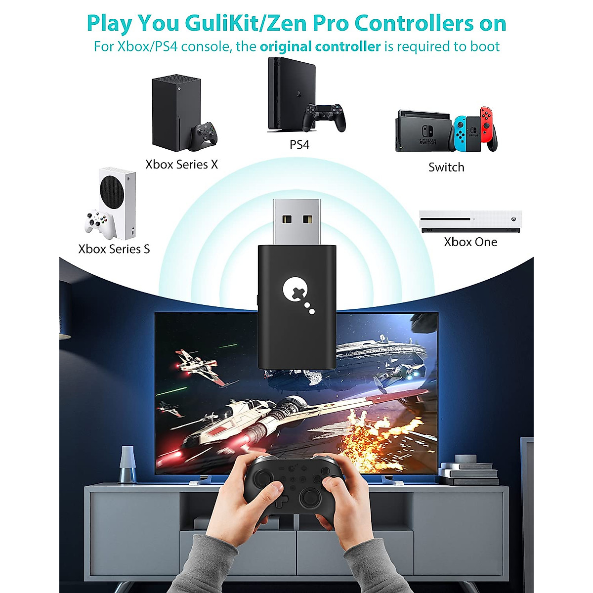 GuliKit Goku Wireless Adapter, King Kong 2 Pro Controller Adapter, Bluetooth, Works with Xbox Series X, PS4, Switch, PC