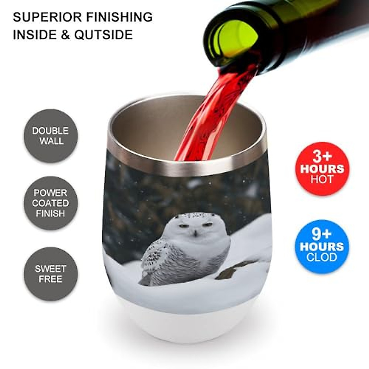 WYUSPGK 304 Stainless Steel Insulated Cup, Snow Owl Print Smooth Rim, Durable & Reusable - Perfect for Office, Home, And Travel