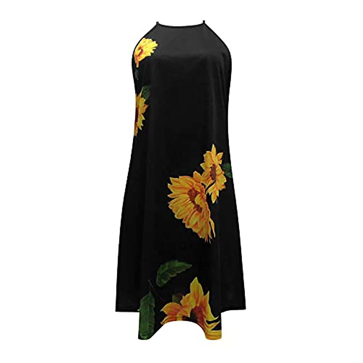WYTong Women's Cocktail Dresses Fashion Sexy Sunflower Flower Print Dresses Sleeveless Round Neck Casual Dress(Yellow-A,Small)