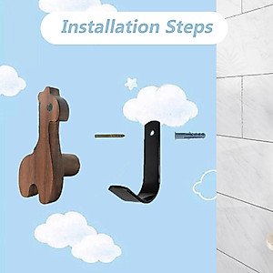 Qivine 5Pcs Wood Cute Animal Coat Hooks, Kids Coat Rack, Kids Coat Rack Wall Mount, Wall Hooks for Hanging, Giraffe Lion Elephant Animal Nursery Hooks for Nursery Bathroom Bedroom Home Decor