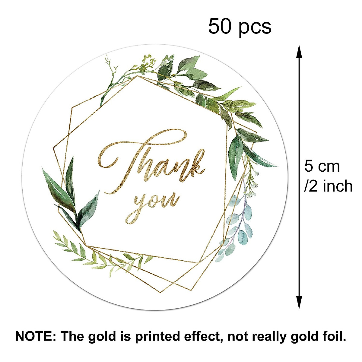 Greenery Frames Thank You Stickers, 2 Inch Thank You Stickers, 50 Thank You Labels Perfect for Small Business Owners, Wedding, Birthday Party Favors, Thanks Envelope, Gift Box.