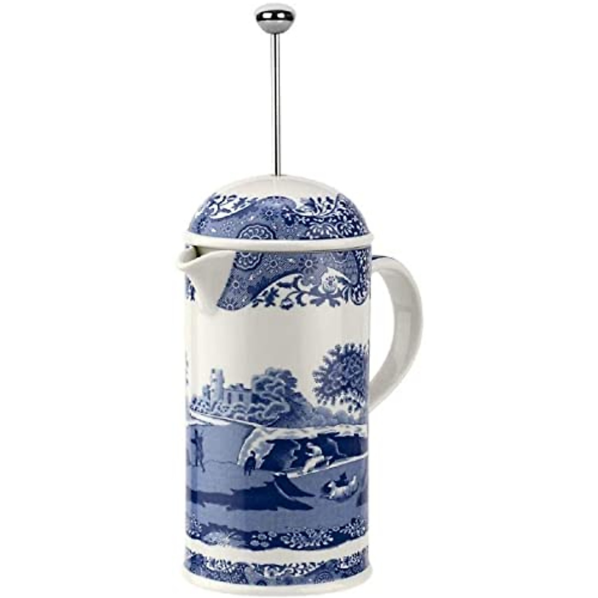 Spode Blue Italian French Press | 28-Ounce Capacity | Espresso, Coffee, and Tea Maker | Porcelain Cafetiere | Stainless Steel Plunger| Dishwasher Safe (Blue/White)