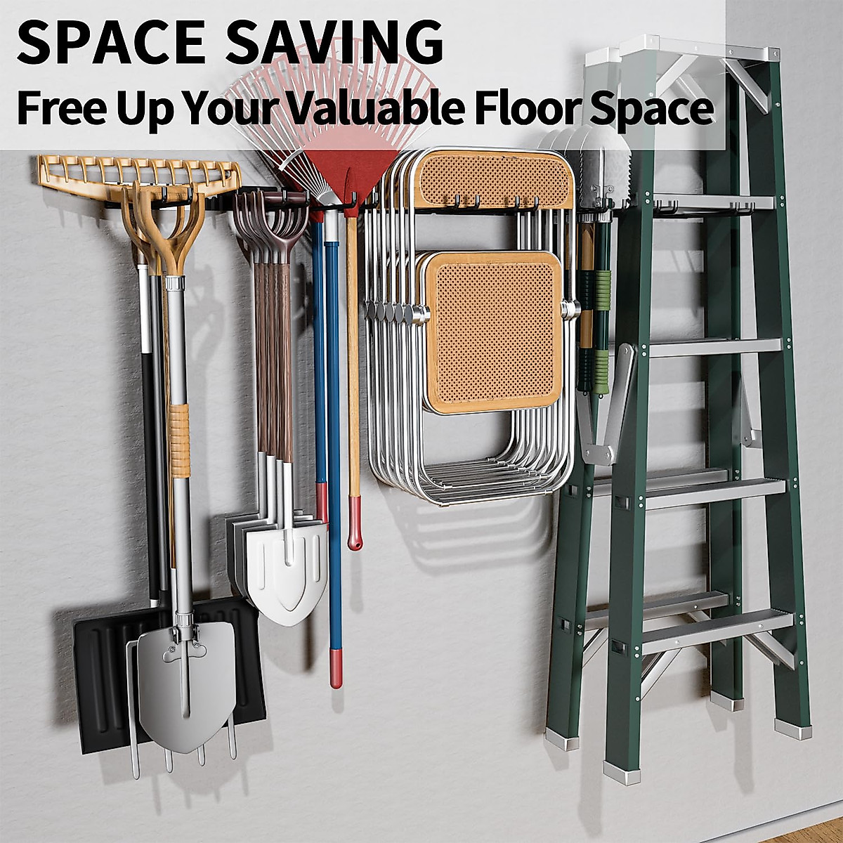 YYR Folding Chair Storage Rack, Garden Tool & Foldable Chairs Organizer Hangers for Garage Organization, Lawn, Beach, Camping, Yard Chairs Hooks Wall Mount, Soild Metal Max Load 480 LBS - 4 Pack