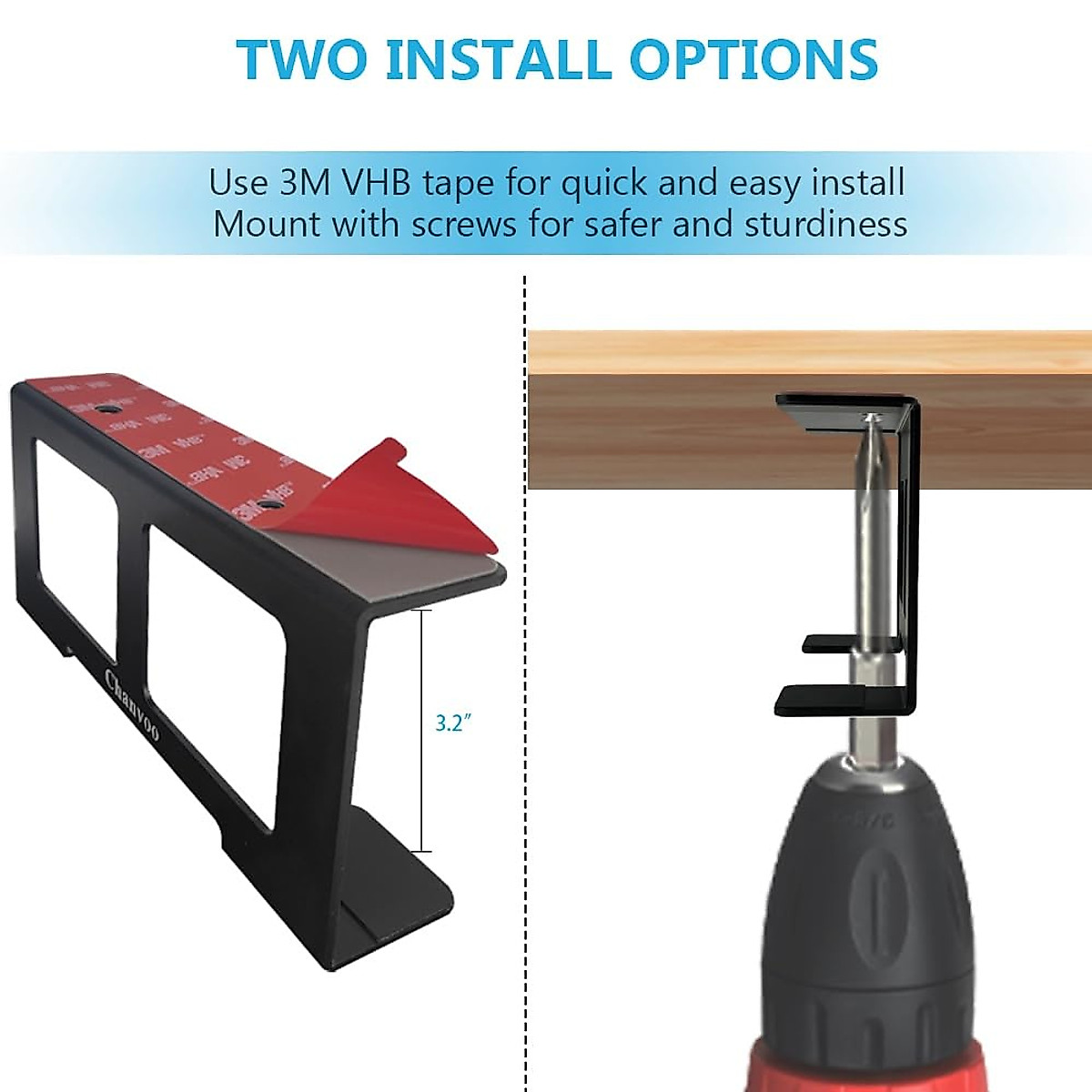 Chanvoo No Drill Aluminum Universal Under Desk Mount Holder for Xbox Series S, Xbox One S/X, Xbox 360, PS4 Slim/Pro, Desktop Mini PC with Adhesive (Black)