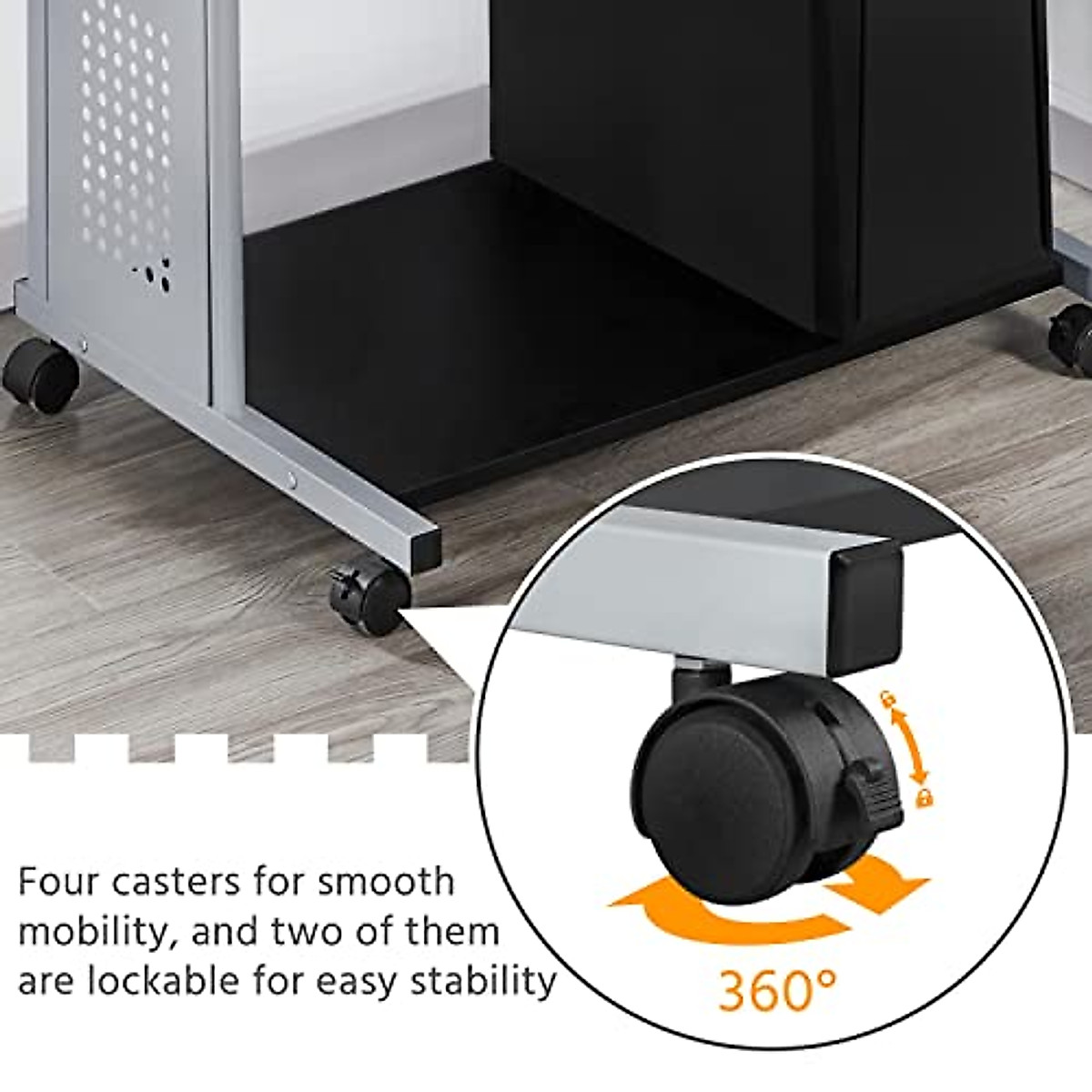 Yaheetech 2 Tier Rolling Home Office Computer Desk with Keyboard Tray & Printer Shelf Stand Study Table Corner Desk for Small Space Black