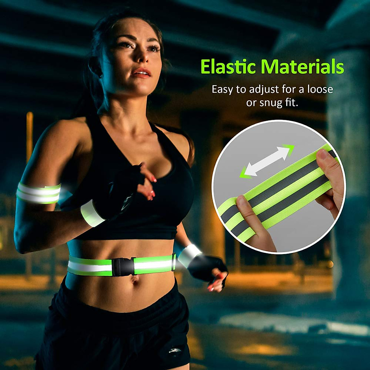 Vanmor High Visibility Reflective Bands for Wrist, Arm, Ankle, Leg. Reflective Running Gear for Men and Women, Safety Reflective Straps Bracelets for Night Running, Cycling, Walking (Green)