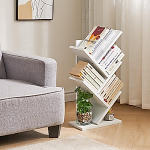 YMYNY 4 Tier Tree Bookshelf, Small Bookcase, Modern Wood Book Storage Rack, Freestanding Book Shelf for Books/Movies/CDs, Narrow Display Rack for Living Room, Home Office, Rustic Brown UHBC014H