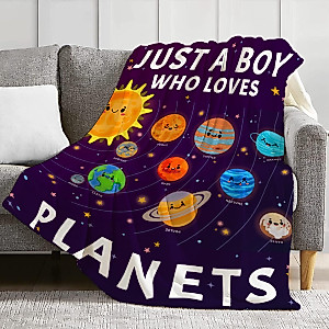 Anydia Just A Boy Who Loves Planets Solar System Blanket Gifts for Planets Solar System Lover 40 x 50 Inch for Kid, Fannel Fleece Throw Blanket Super Soft Throws Blanket for Bed Couch Sofa