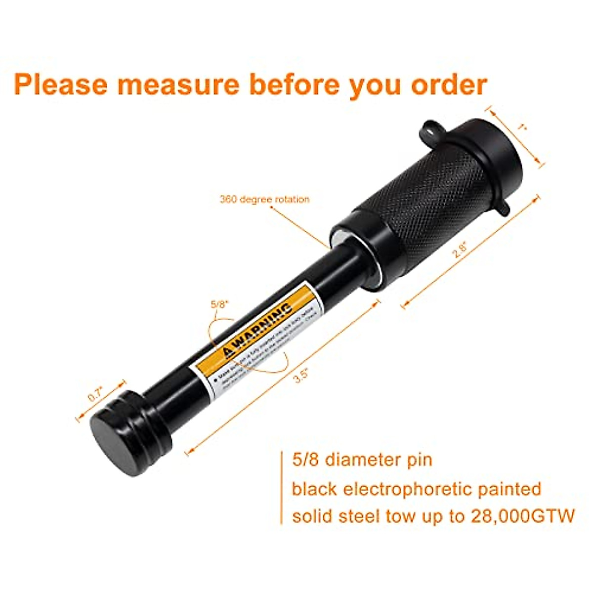 Hitch Lock, A-COMB Heavy Duty Trailer Hitch Pin Lock, 5/8" Dia and 3-1/2" Long Trailer Receiver Towing Hitch Locking Pin, for Bike Racks Truck Boat, for Class III IV 2", 2-1/2" and 3" Receiver, Black