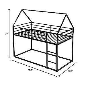 Aprilsoul Twin House Bunk Bed with Built-in Ladder Suitable for Bedrooms, Teens, Children Room and Dormitories, Metal Material, Space Saving, Easy to Assemble, Black