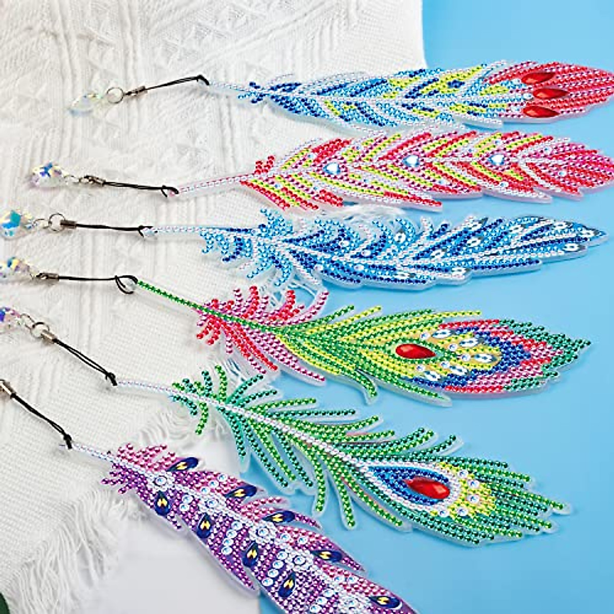 6 Pcs Christmas Diamond Painting Bookmarks DIY Feather Bookmark Crystal Pendant Bookmark for Home Office School Class Project,5D Diamond Painting Beginner Arts Crafts Gifts for Halloween Christmas