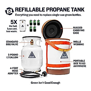 Ignik Refillable Gas Growler Deluxe 5-Pound Propane Tank with Carry Case and Adapter Hose, Natural