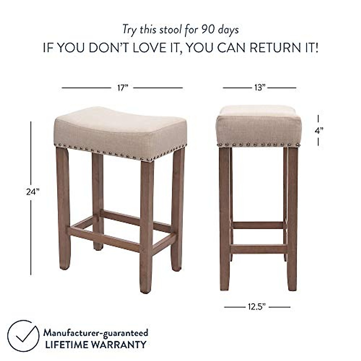 Nathan James Hylie Nailhead Wood Pub-Height Kitchen Counter Bar Stool 24", Beige/Light Brown