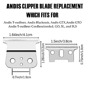 Replacement Blades Compatible with Andis T Outliners, Compatible with Andis GTX/GTO, Replacement Blade (sliver steel T blade + sliver steel blade),2 PACK