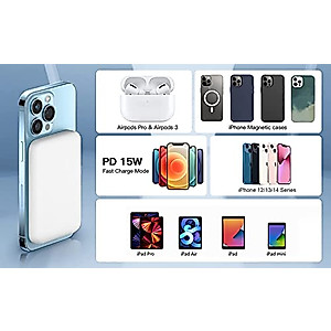 XpacEbank Magnetic Wireless Portable Charger, 5000mAh Magnetic Battery Pack 15W PD Fast Charging Power Bank Compatible with iPhone 14/13/12 Series