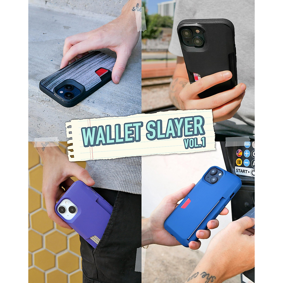 Smartish iPhone 15 Wallet Case - Wallet Slayer Vol. 1 [Slim + Protective] Credit Card Holder - Drop Tested Hidden Card Slot Cover Compatible with Apple iPhone 15 - Black Tie Affair