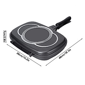 GLOGLOW Double Sided Frying Pan, Anti Scalding Handle Mini Frying Pan Portable Grill Pot Omelette Pot Vintage Aluminum Frying Pan Grill Cookware Kitchen Supplies