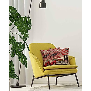 Set of 2 Throw Pillow Covers Square Pillow Case Retro Filling Station Car Posters Cotton Linen Cushion Case Pillowcase for Sofa Couch Bed, Living Room Bedroom Decorative, 18 x 18 Inches