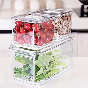 Slideep Food Storage Containers Produce Saver with Lids, Stackable Refrigerator Freezer Organizer Bins with Removable Drain Tray, Fridge Fresh Keeper for Veggie, Berry, Fruits, Vegetables 3 Pack