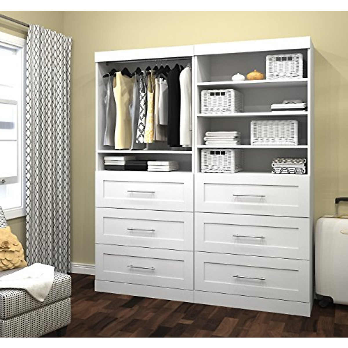 Bestar Pur Closet Organizer with Drawers in White, 72W