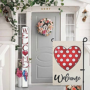 Valentines Day Garden Flag, ESTTOP 12×18 Inch Double Sided Vertical Welcome Potka Dot Heart Yard Flag, Farmhouse Rustic Valentines Day Decor for Outdoor