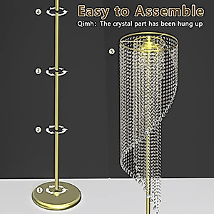 QiMH Crystal Floor Lamp for Living Room/ Bedroom Decor, Bling Elegant Rain Lamp, Gold Standing Indoor Tall Pole Light Simple Floor Lamp with Foot Switch