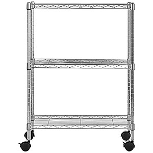 Amazon Basics 3-Shelf Adjustable, Heavy Duty Storage Shelving Unit on 4'' Wheel Casters, Metal Organizer Wire Rack, Chrome, 23.2"L x 13.4"W x 32.75"H