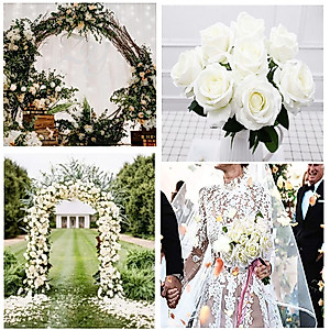 Artificial Rose Flower 12 Heads Bridal Bouquet Silk Rose Bulk for Wedding Home Valentine's Day Party Decor White Rose