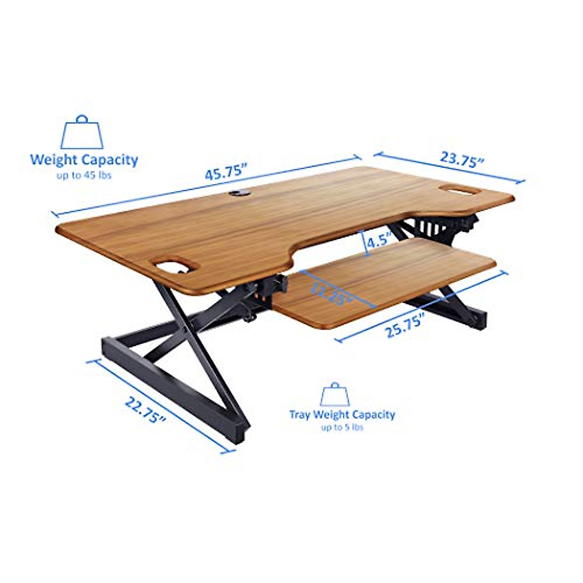 Rocelco 46" Large Height Adjustable Standing Desk Converter, Quick Sit Standup Triple Monitor Riser, Gas Spring Computer Workstation, Retractable Keyboard Tray, (R DADRT-46), Teak/Black