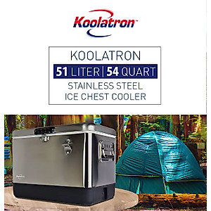 Koolatron Retro Ice Chest Cooler with Bottle Opener Blue and Red, Vintage Style Ice Bucket for Camping, Beach, Picnic, RV, BBQs, Tailgating, Fishing