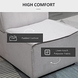 HOMCOM Modern Modular Accent Chair, Armless Fabric Sectional Sofa for Living Room or Bedroom, Grey